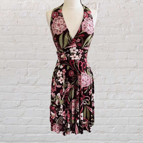 Roulette | Dresses | Roulette Brown And Pink Floral Halter Dress | Poshmark